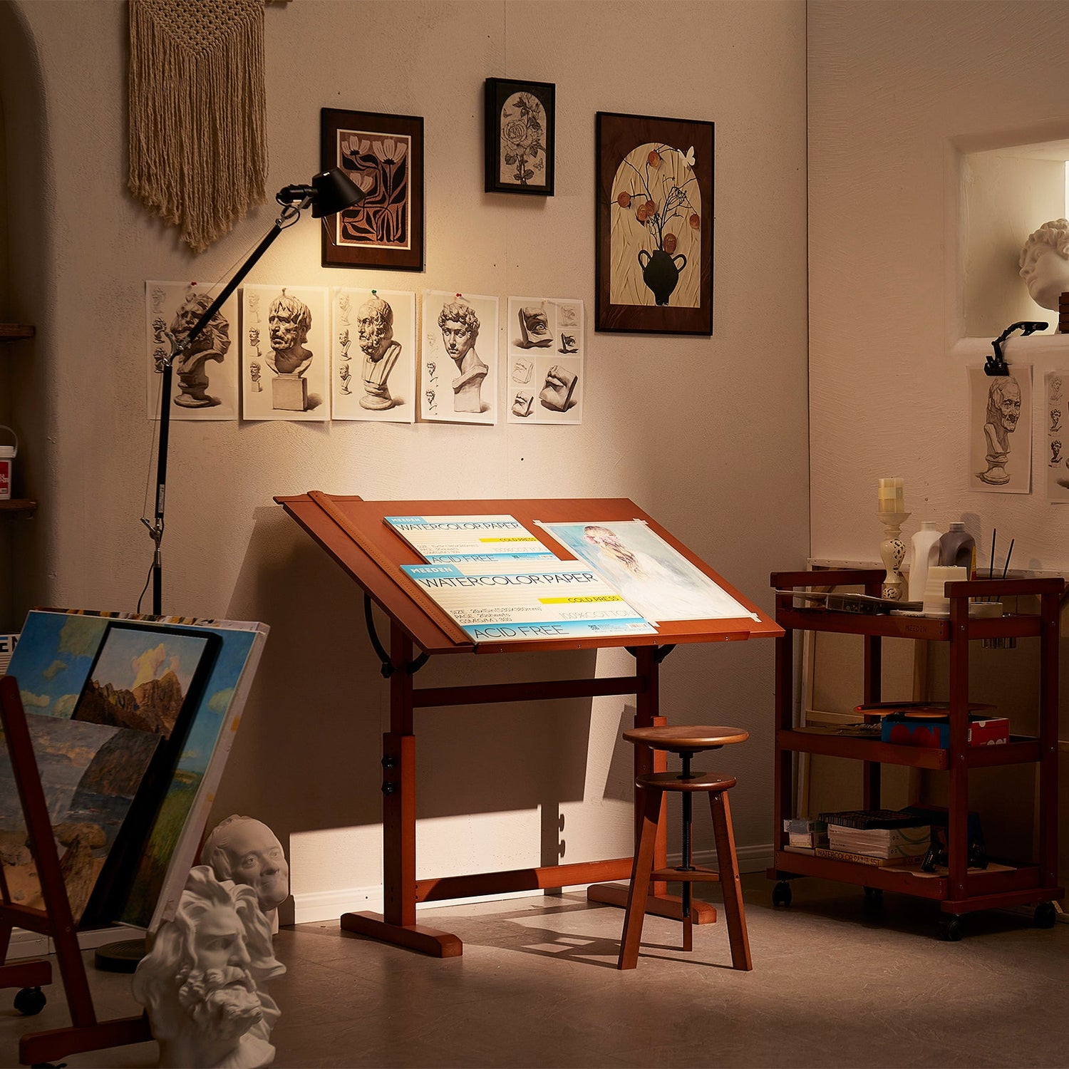 MEEDEN Extra Large Wooden Drafting Table, Light Walnut