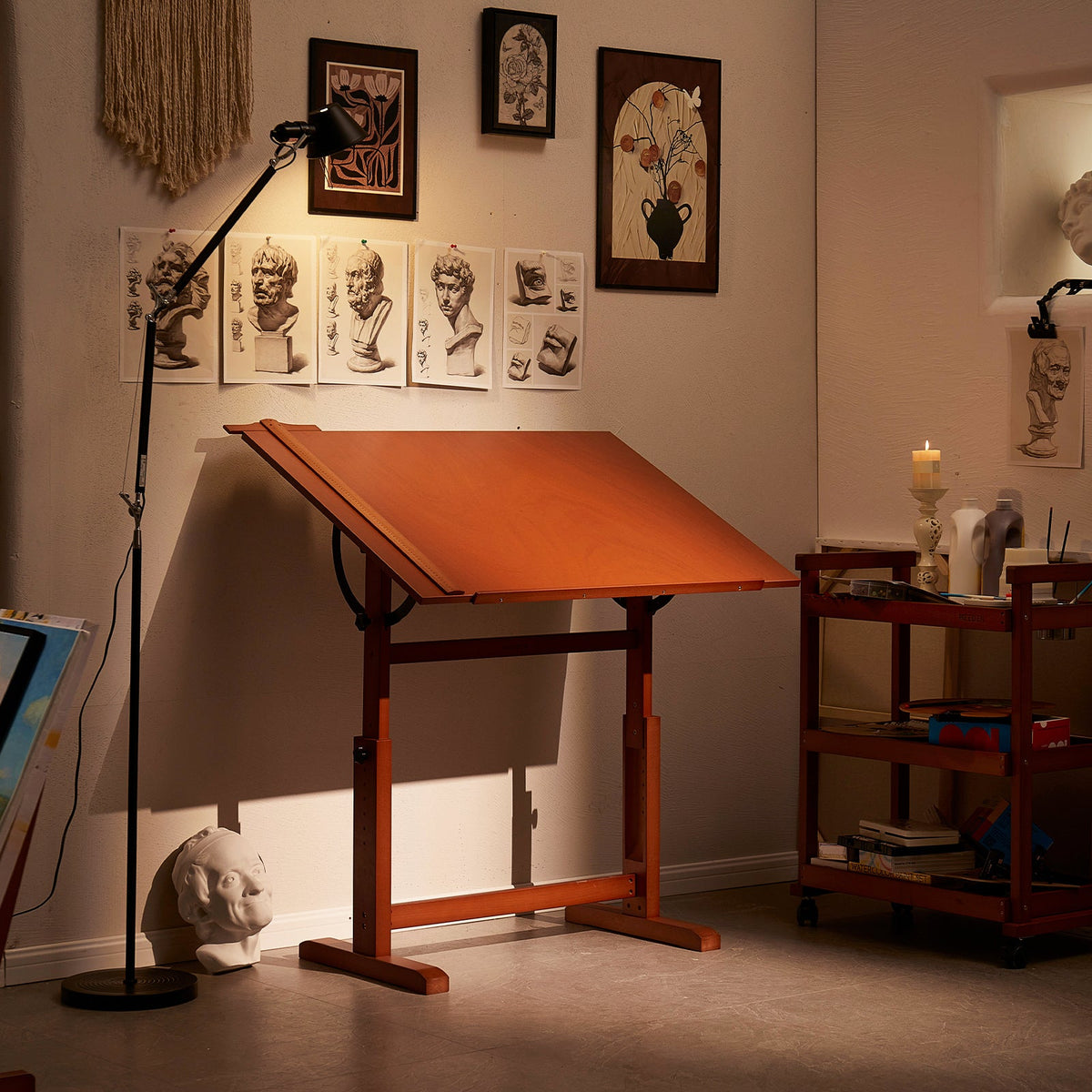 MEEDEN Extra Large Wooden Drafting Table, Light Walnut