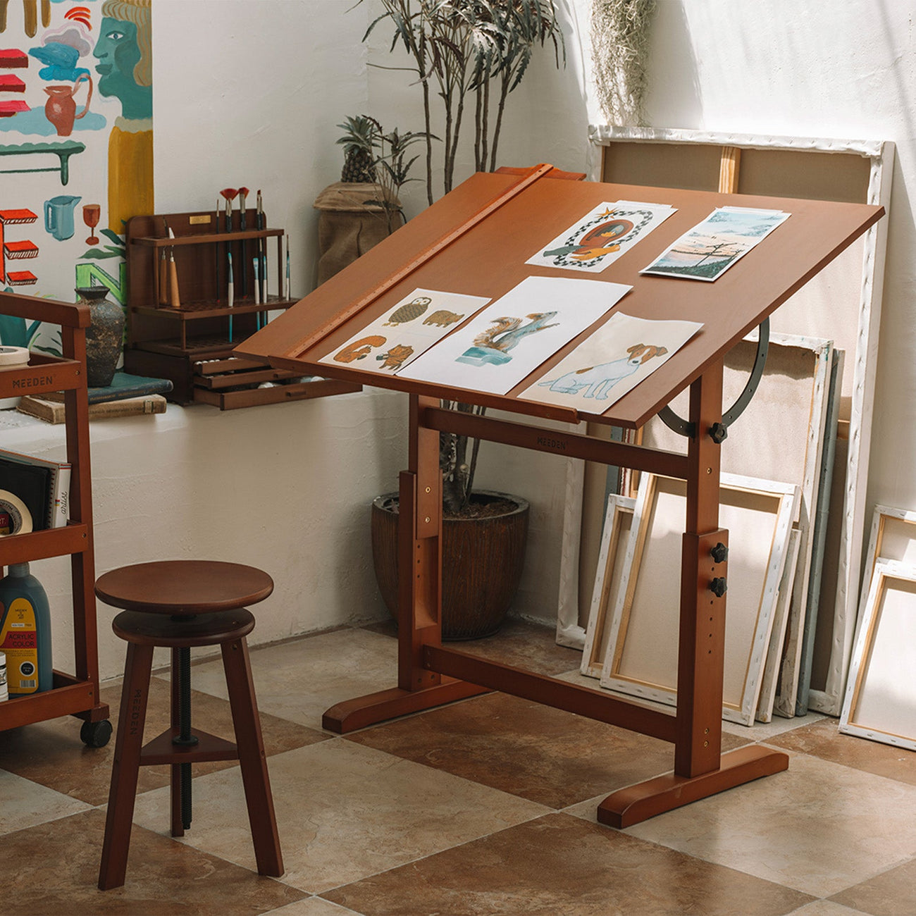 MEEDEN Extra Large Wooden Drafting Table, Light Walnut
