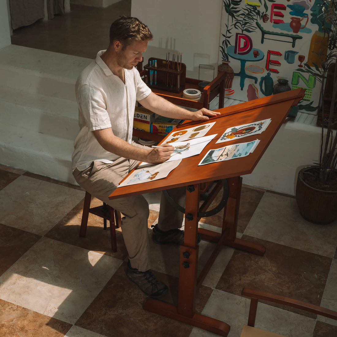 MEEDEN Extra Large Wooden Drafting Table, Light Walnut