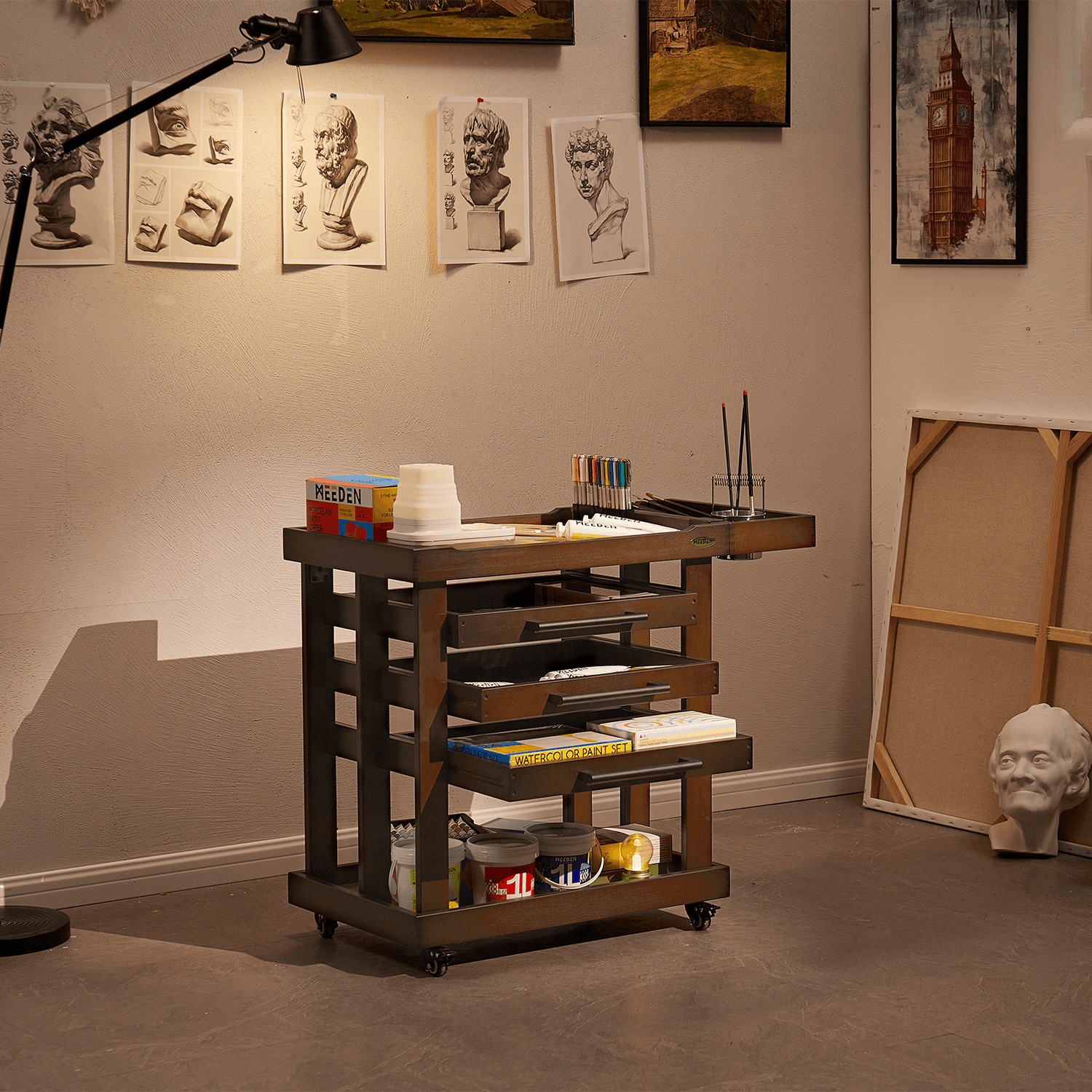 MEEDEN Deluxe Artist Supplies Storage Cart, 5-Tier Taboret-Walnut-W13H